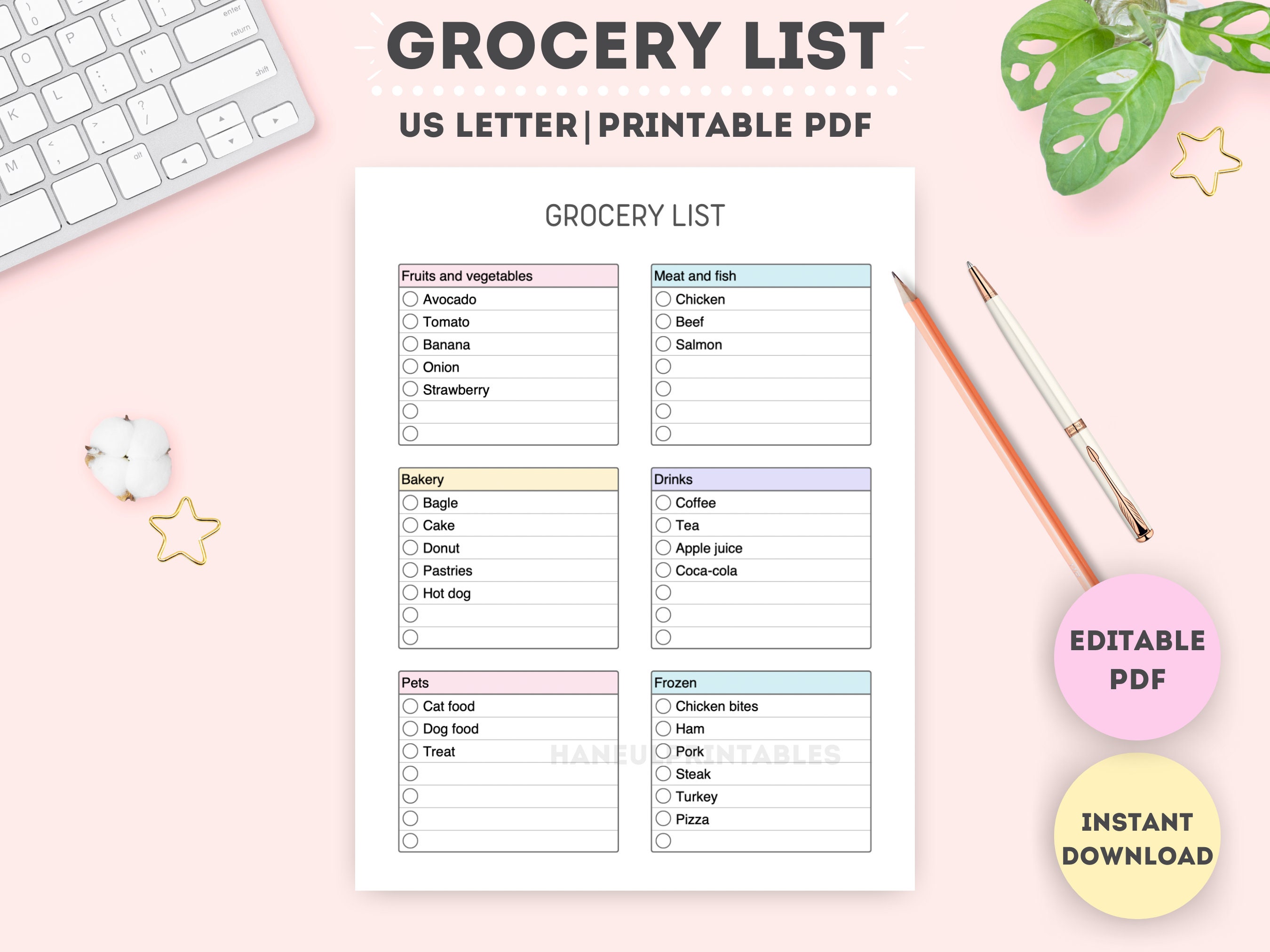 Editable Grocery List Printable Grocery Listshopping Listgrocery ...