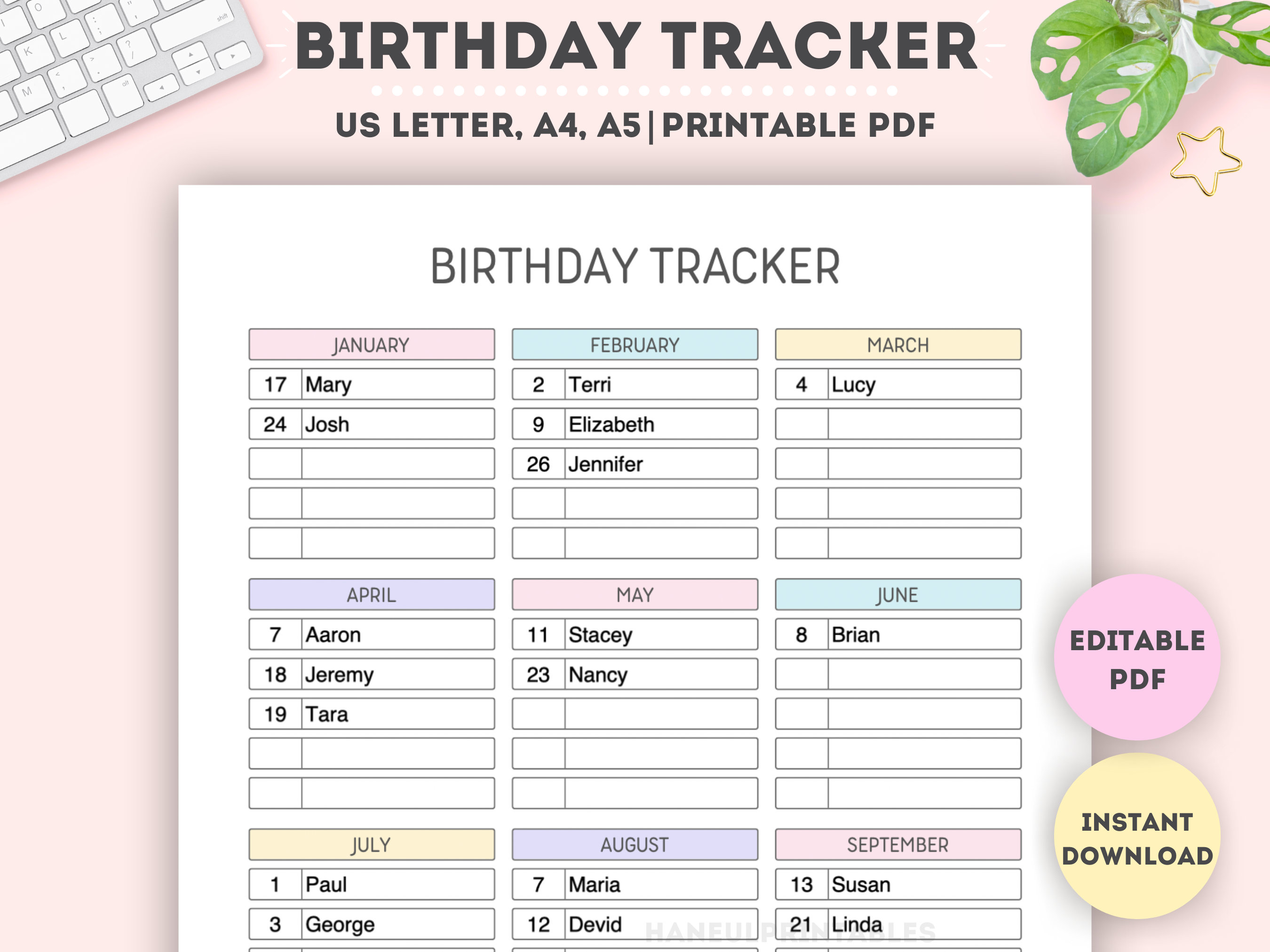 Editable Birthday Trackerprintable Birthday Listbirthday - Etsy