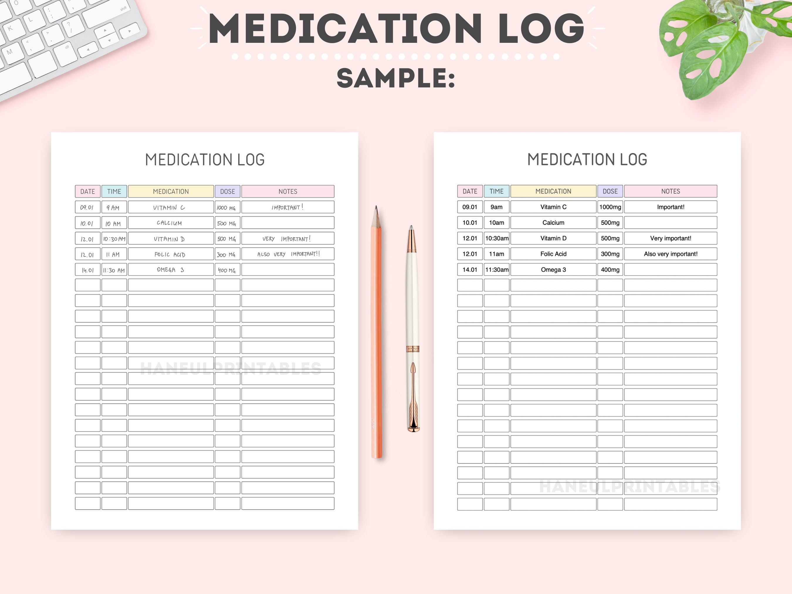 Editable Medication Log|printable Supplement Tracking Sheet|medication ...