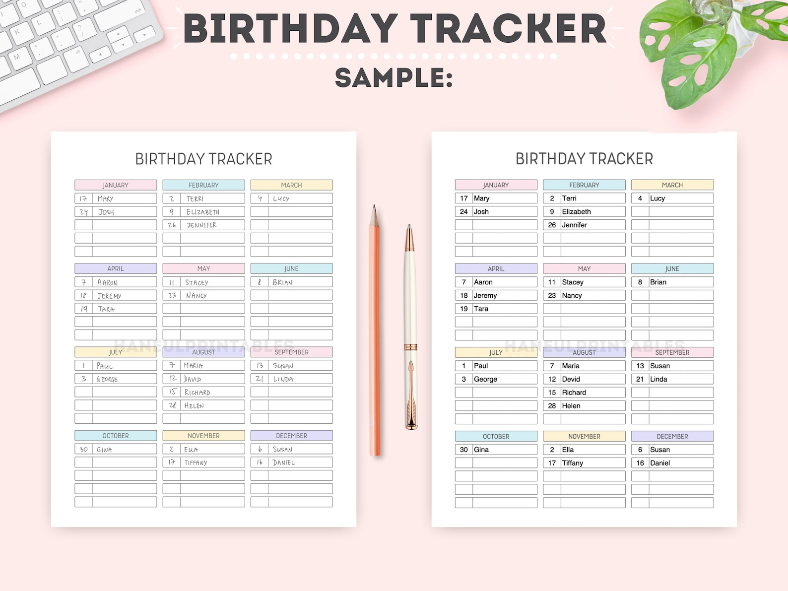 Editable Birthday Tracker|printable Birthday List|birthday Chart ...