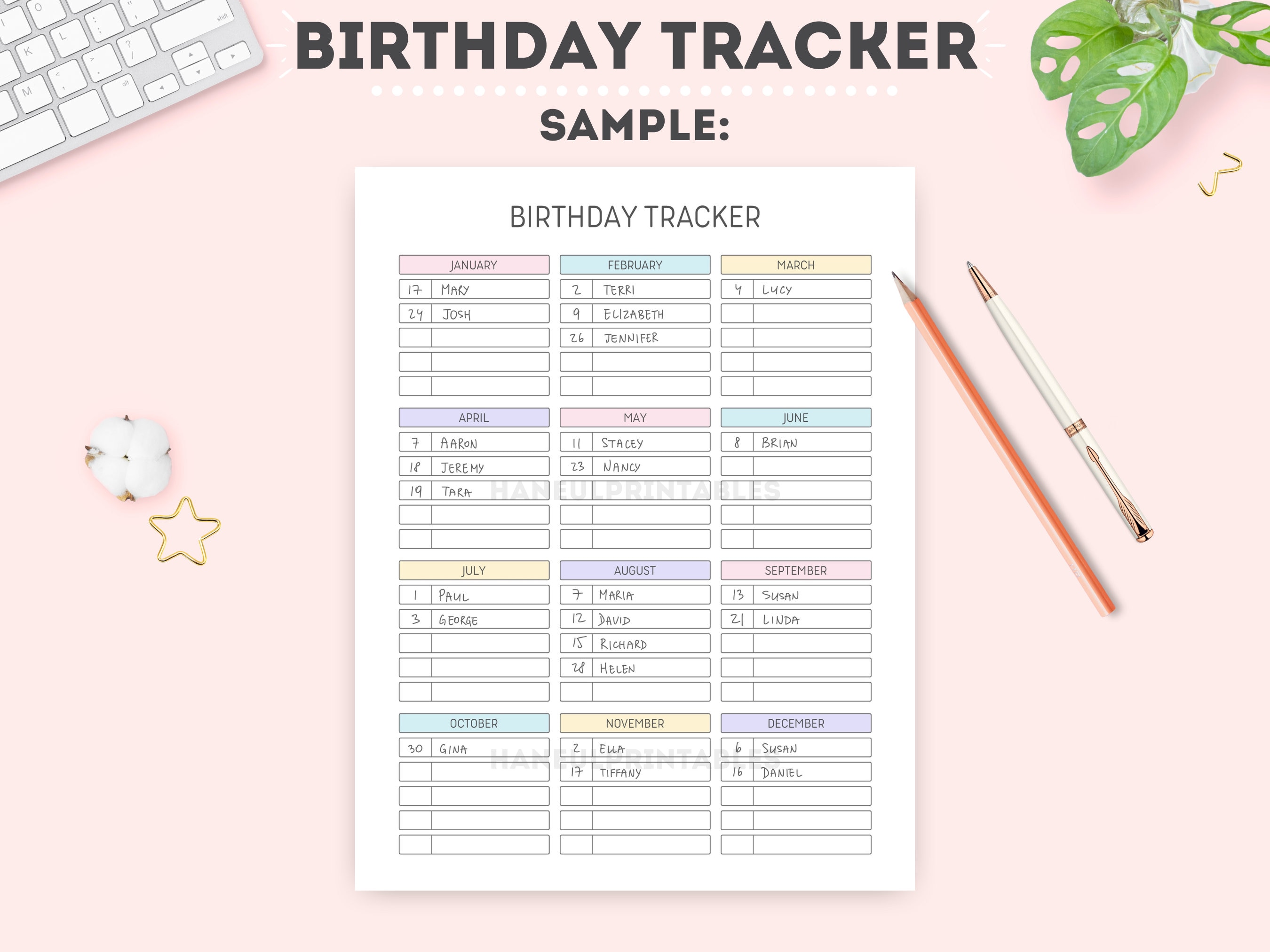 Editable Birthday Trackerprintable Birthday Listbirthday - Etsy