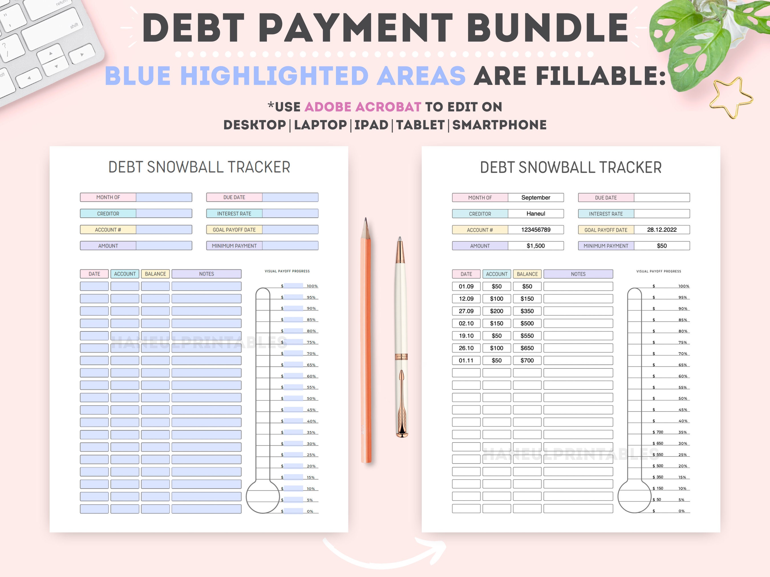 Editable Debt Payment Tracker Bundle|printable Debt Payoff Tracker|debt ...