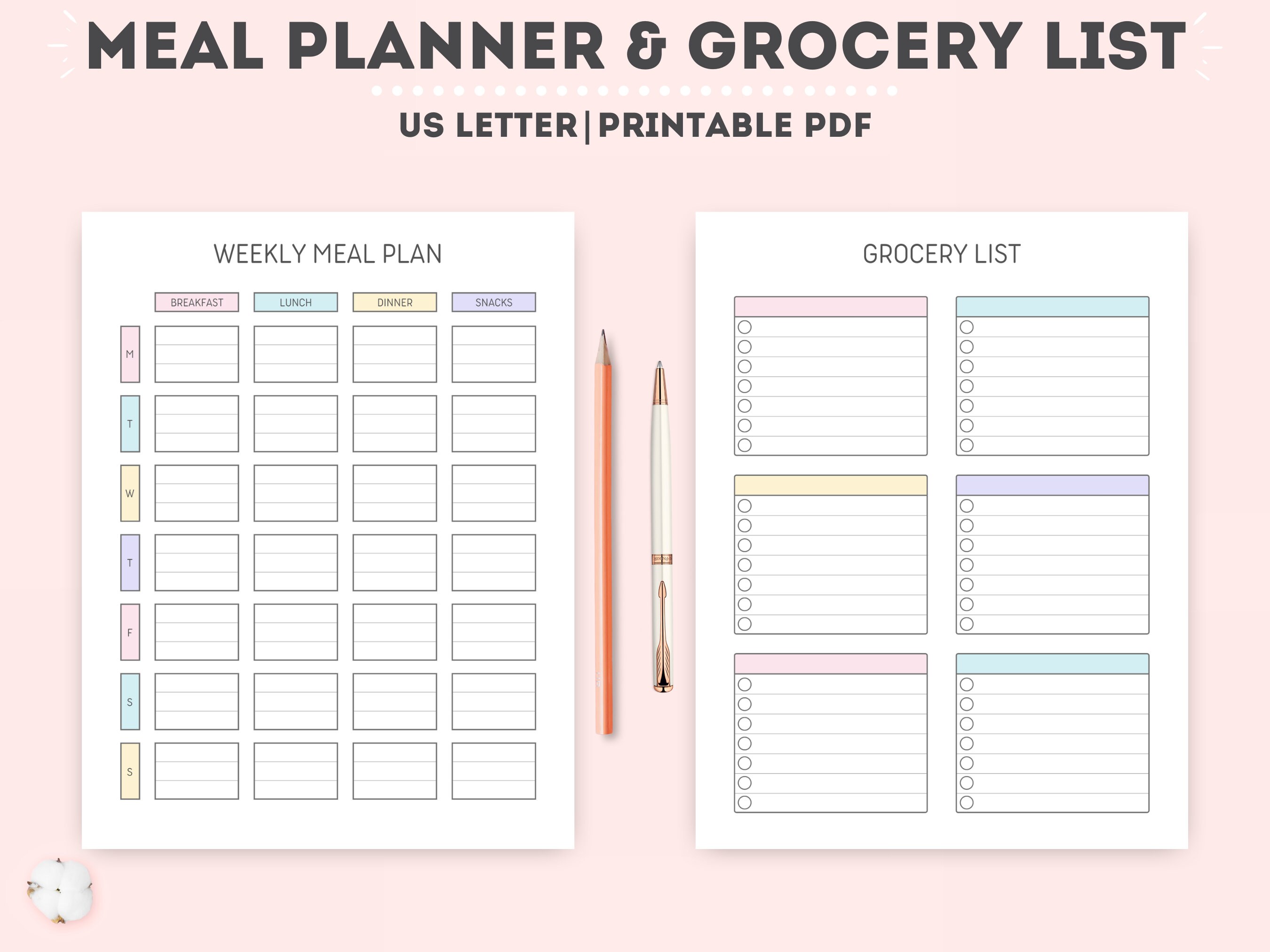 Editable Meal Planner and Grocery Listprintable Meal Planner - Etsy