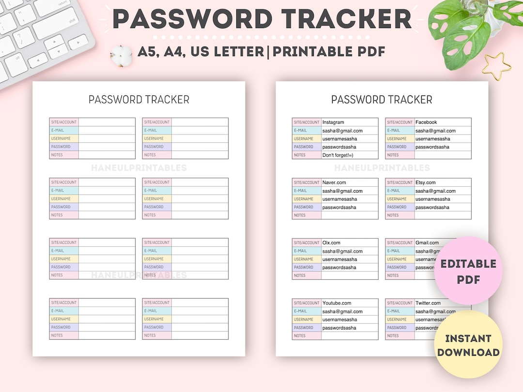 Editable Password Tracker|printable Password Tracker|password Log ...