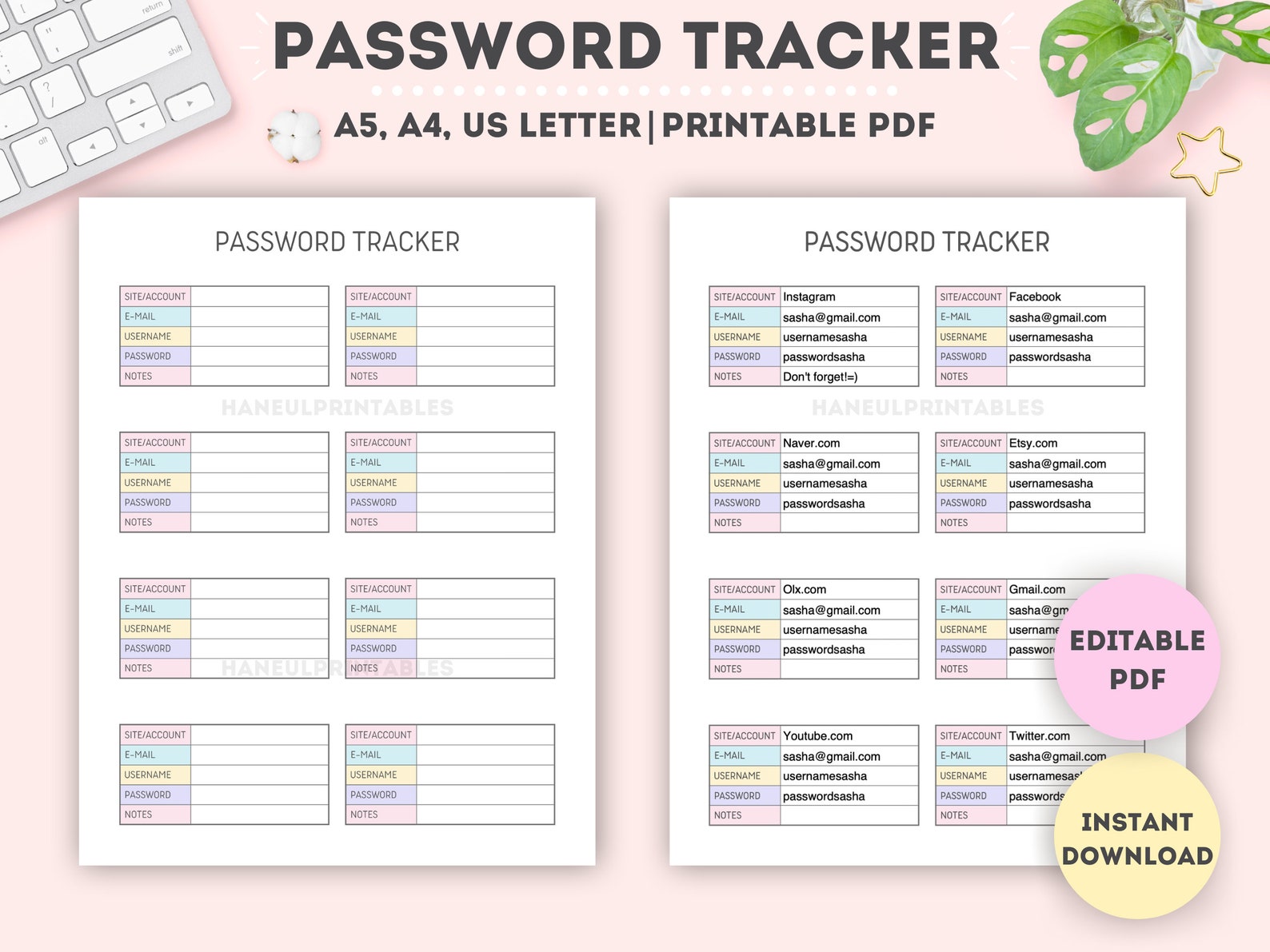 Editable Password Tracker|printable Password Tracker|password Log ...