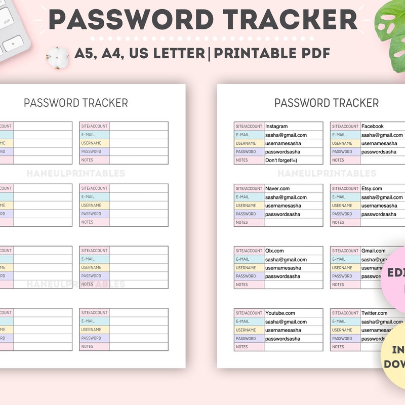 Passwords Log in Sheet - Etsy