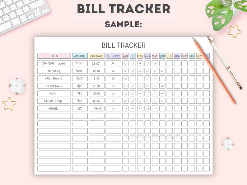 Editable Yearly Bill Payment Tracker: Printable Expense Tracker (a4/a5 ...