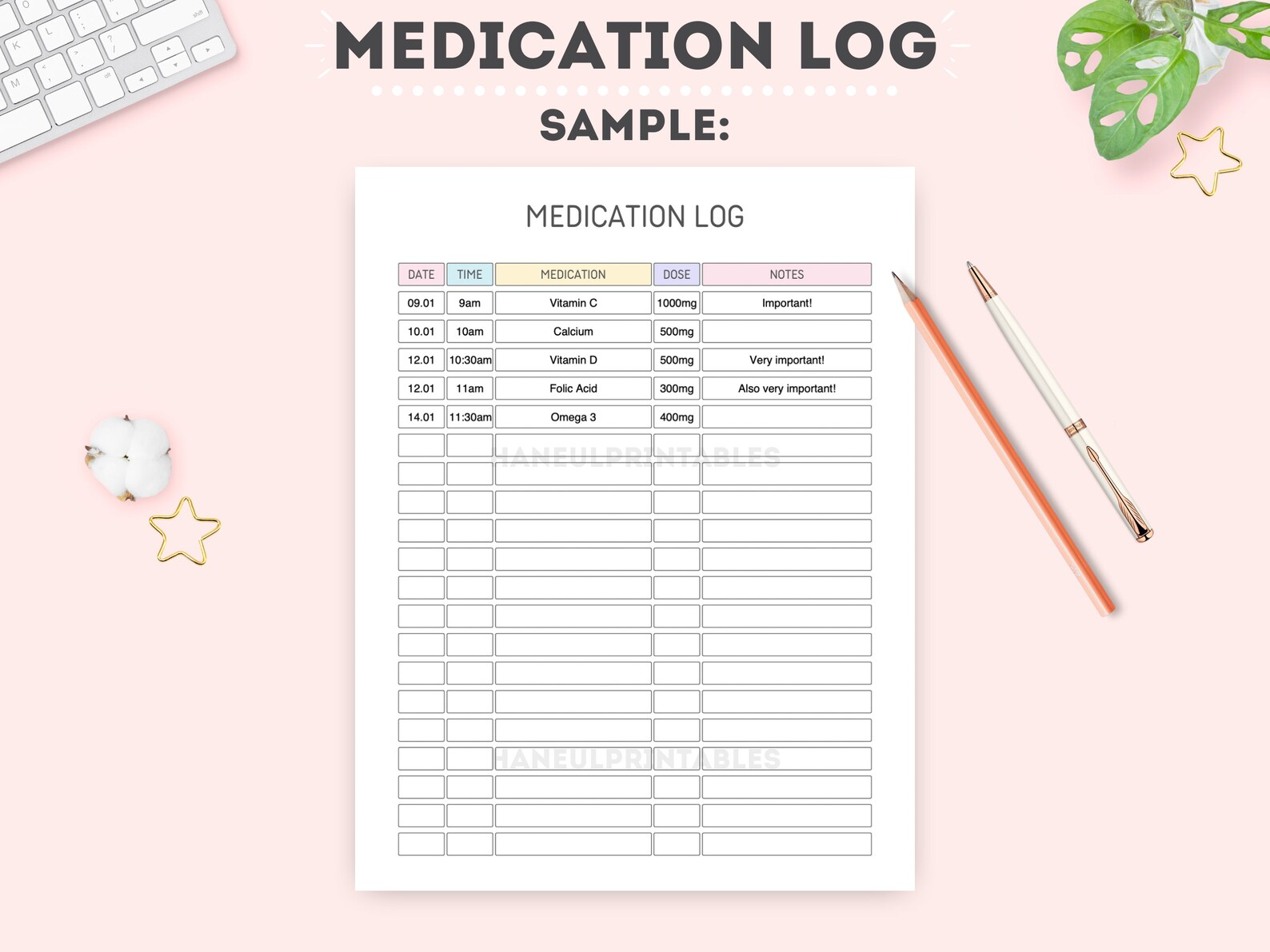 Editable Medication Log|printable Supplement Tracking Sheet|medication ...