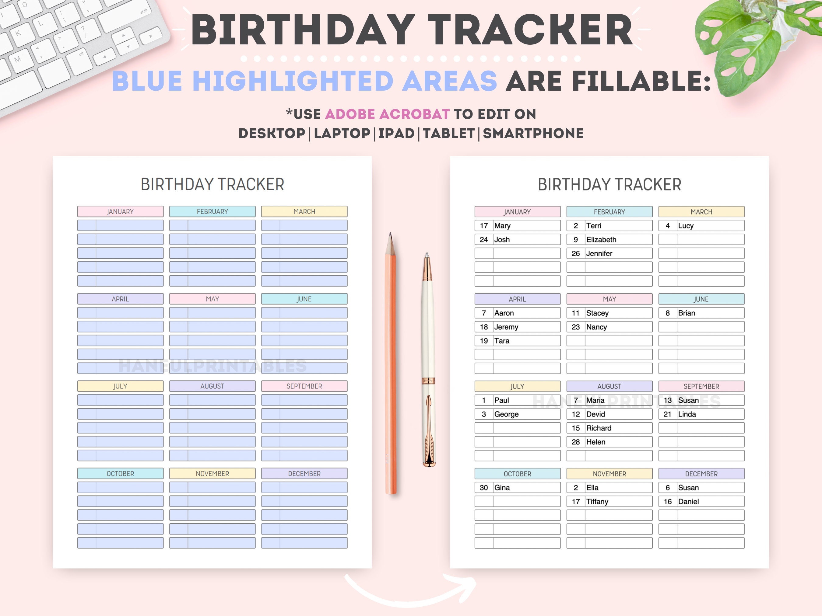 Editable Birthday Trackerprintable Birthday Listbirthday - Etsy