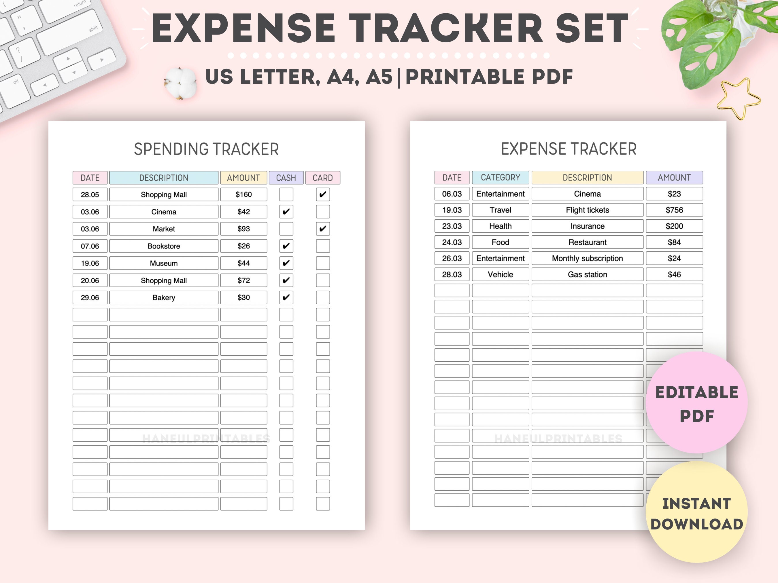 Editable Expense Tracker Set|printable Spending Tracker|purchase Log ...