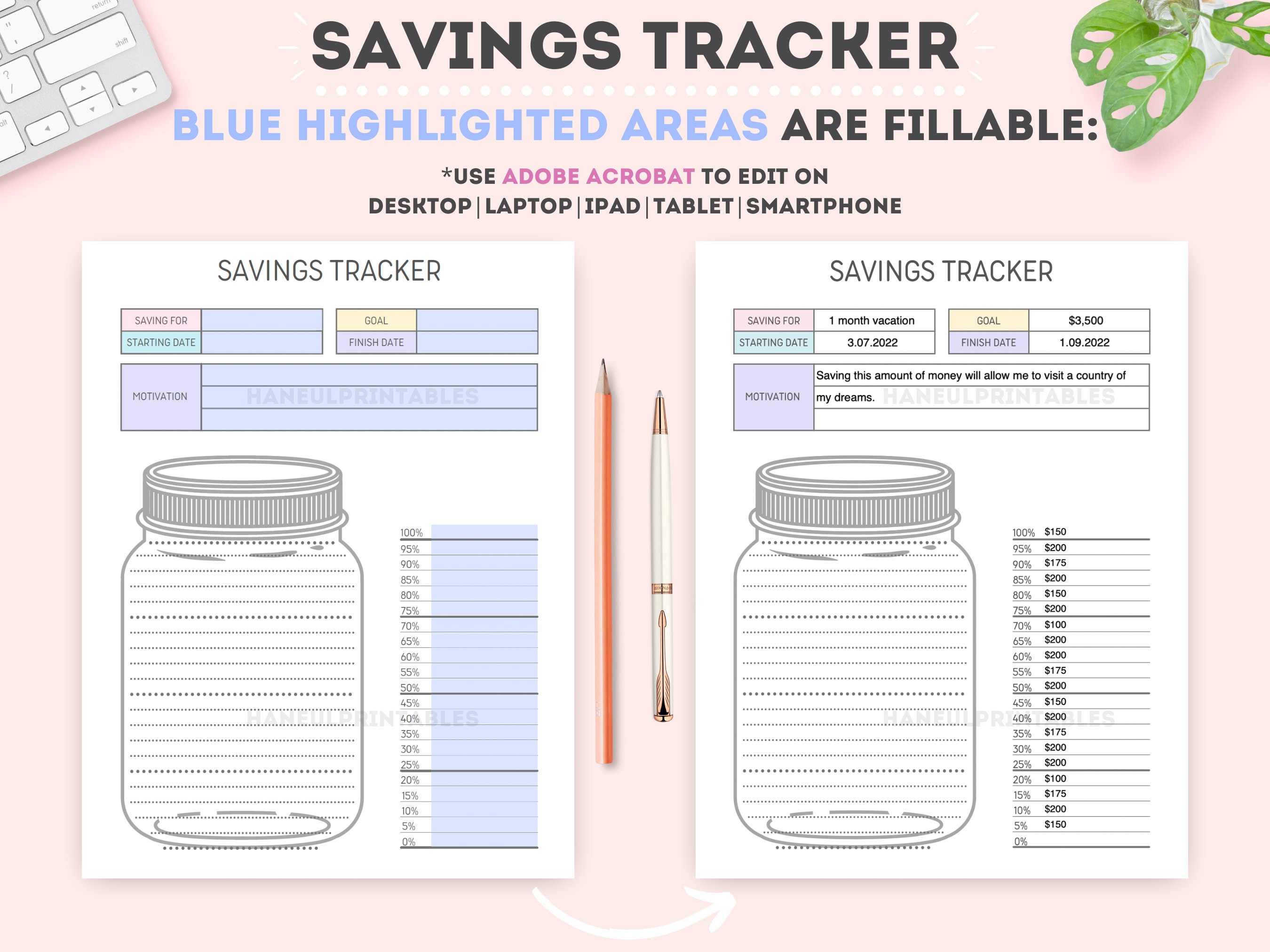 Editable Mason Jar Savings Trackereditable Savings Logmoney - Etsy