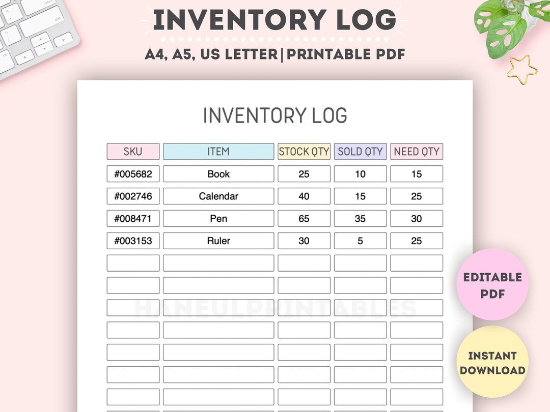 Editable Inventory Log|printable Inventory Tracker|inventory List ...