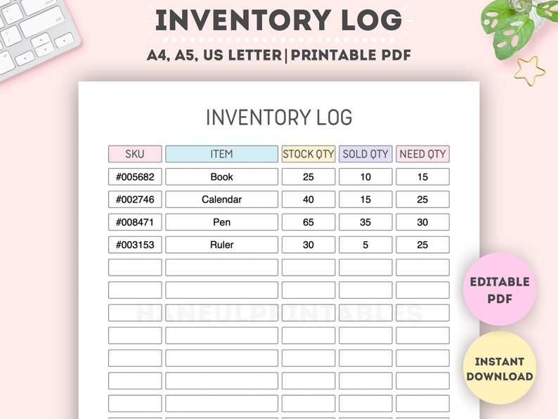 Editable Inventory Log|printable Inventory Tracker|inventory List ...