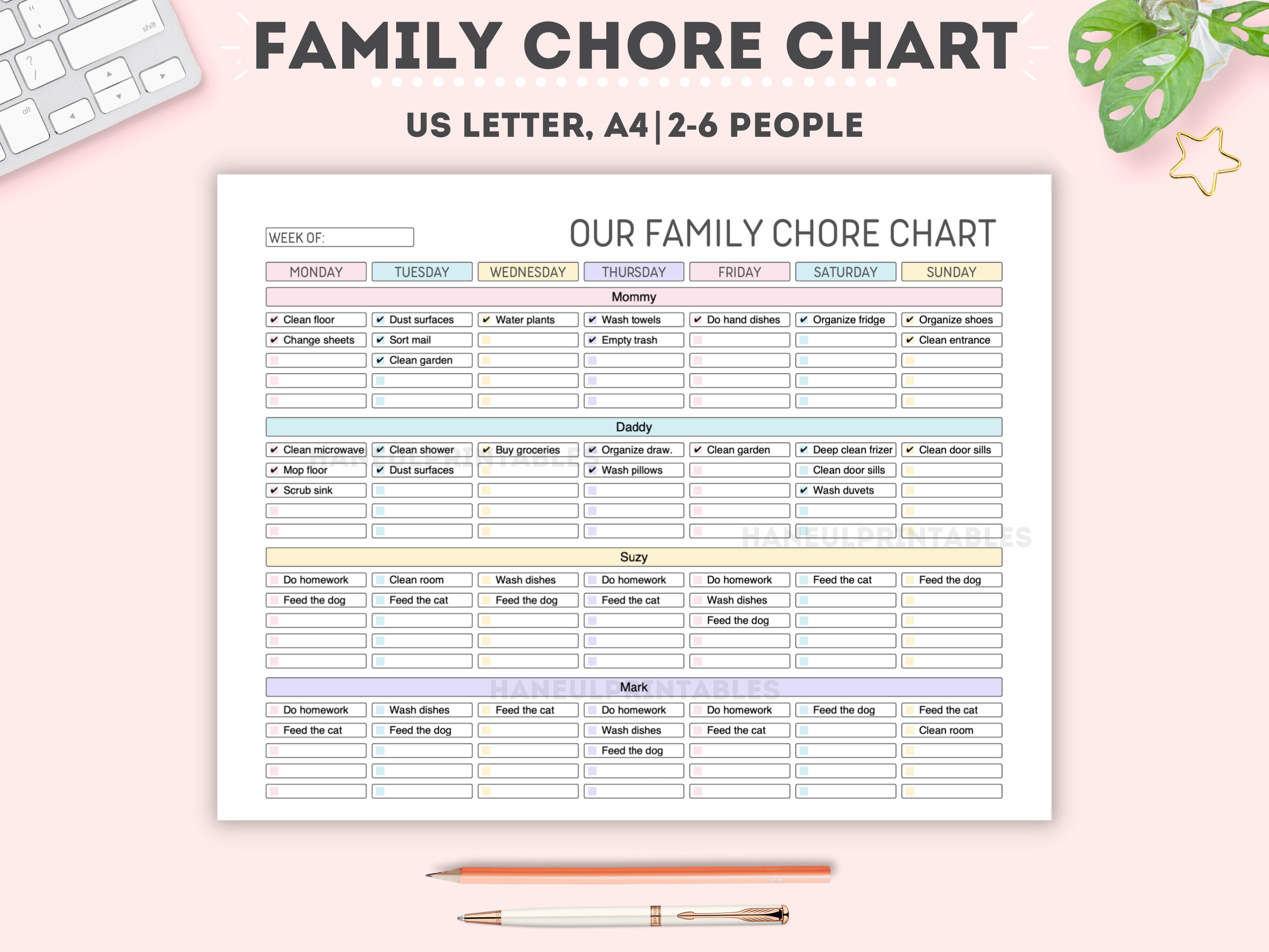 Editable Family Chore Chart: Weekly Cleaning Schedule (PDF) - Etsy
