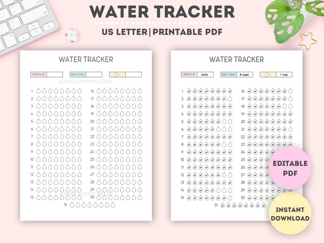 Editable Monthly Water Tracker|printable Monthly Water Intake Tracker ...