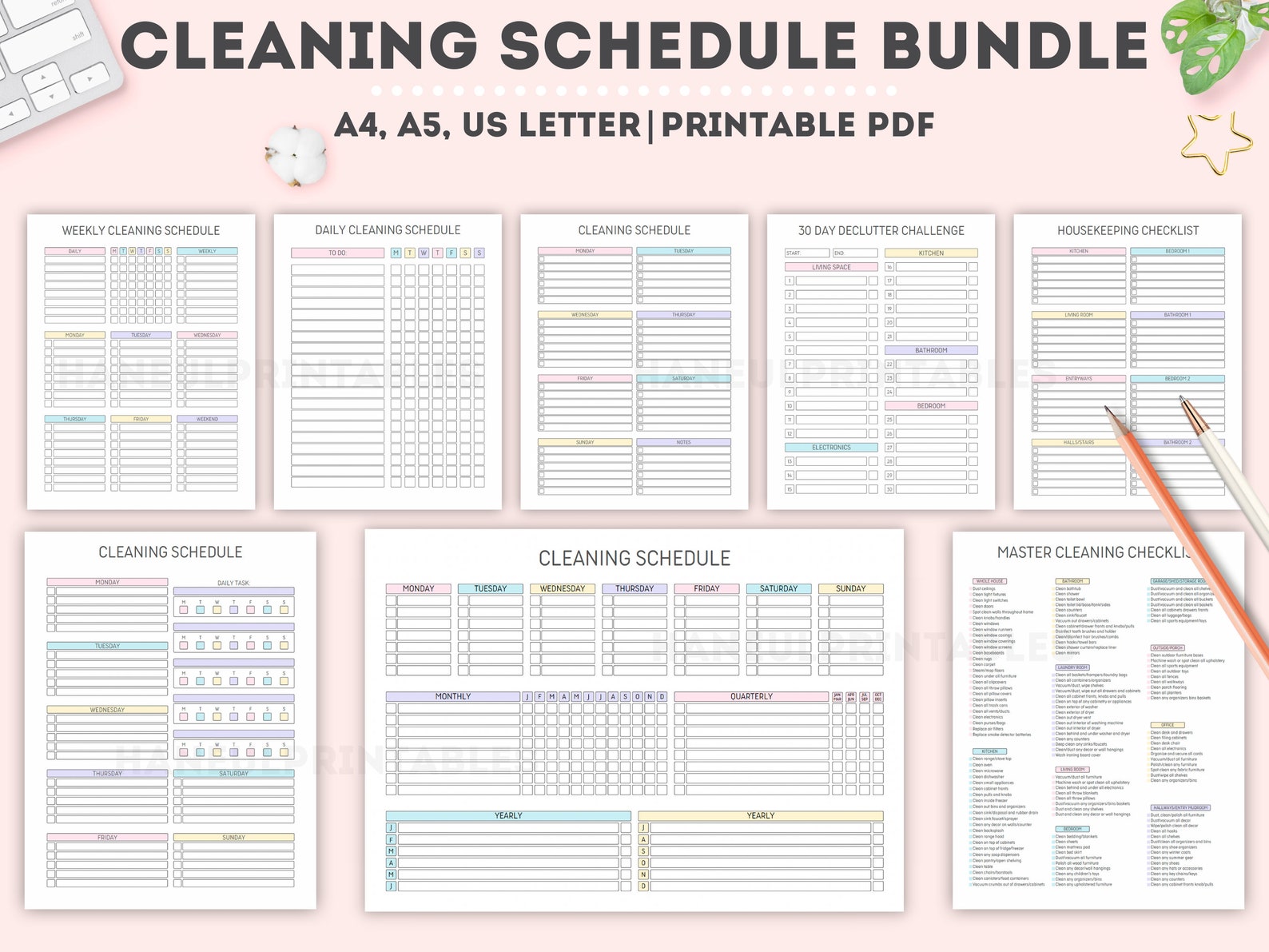 Editable Cleaning Schedule Bundle, Printable, Weekly, Monthly, Yearly ...