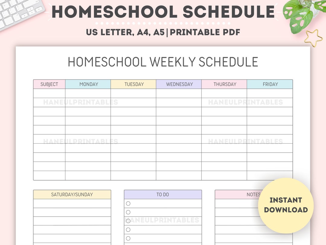Printable Homeschool Weekly Schedule|homeschool Planner|school Planner ...