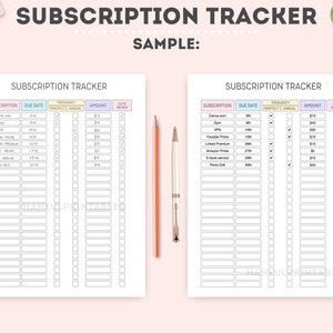 Editable Subscription Tracker|printable Subscription Log|expense ...