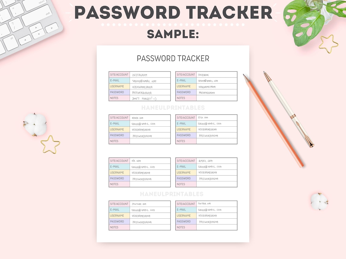 Editable Password Trackerprintable Password Trackerpassword - Etsy
