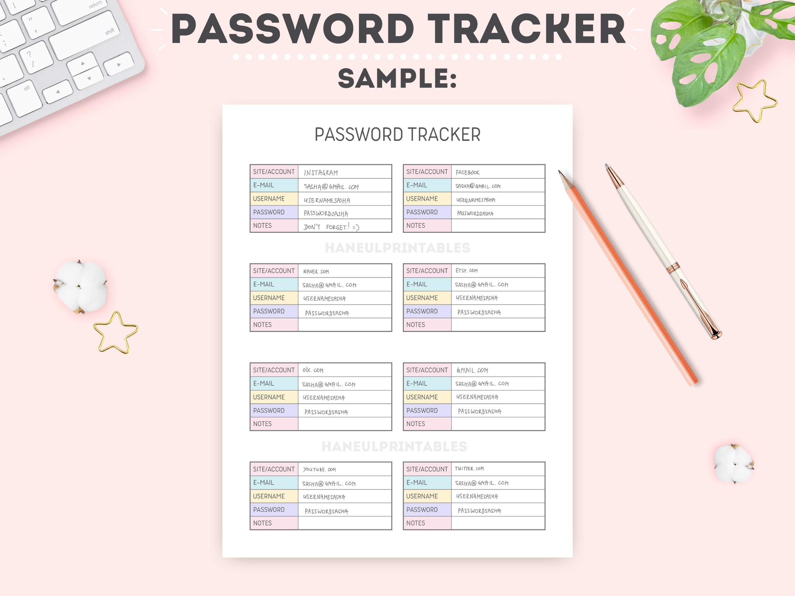 Editable Password Tracker|printable Password Tracker|password Log ...