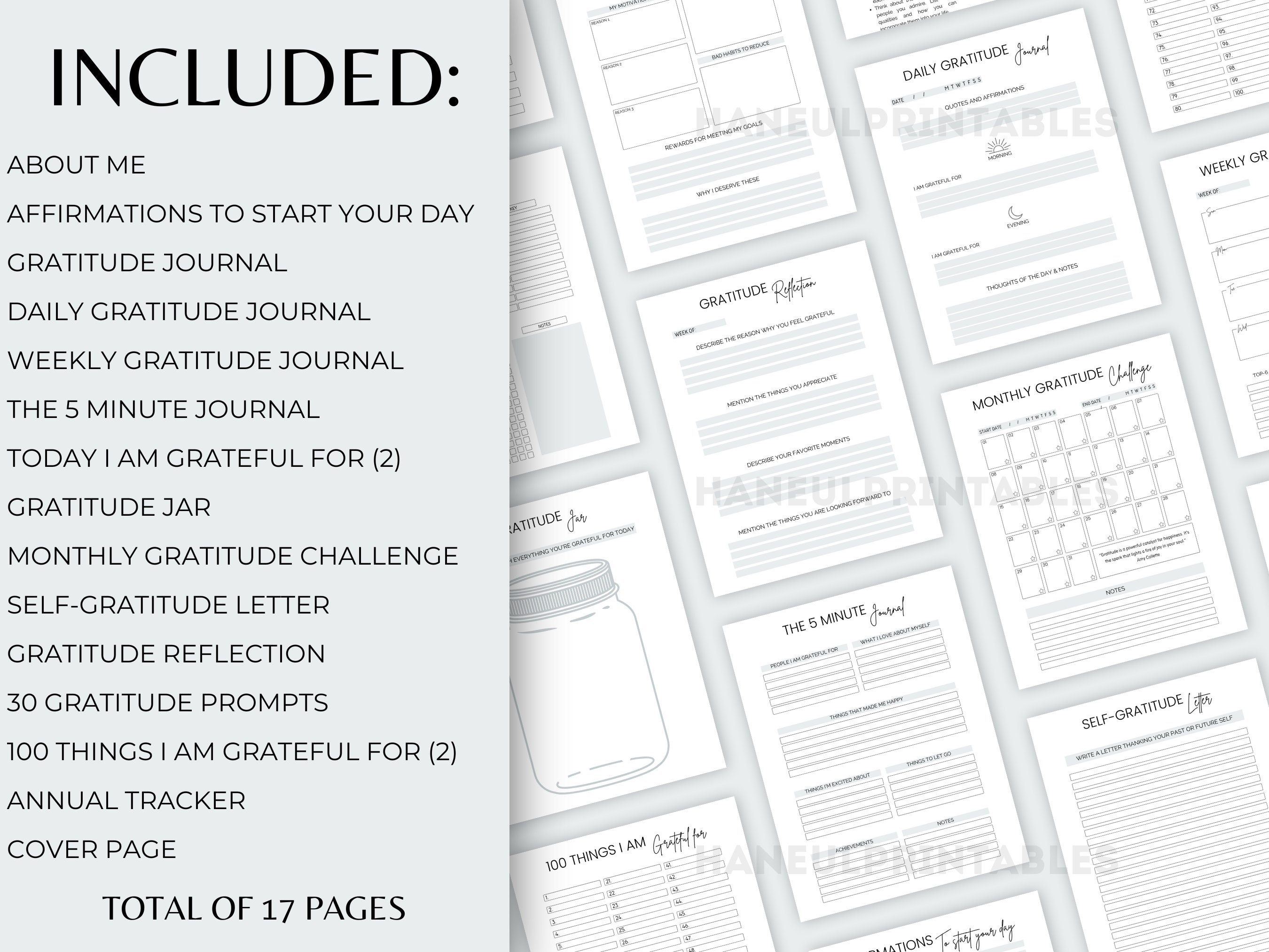 Printable Gratitude Journal: Daily Mindfulness, Self-care (a4/a5/letter ...