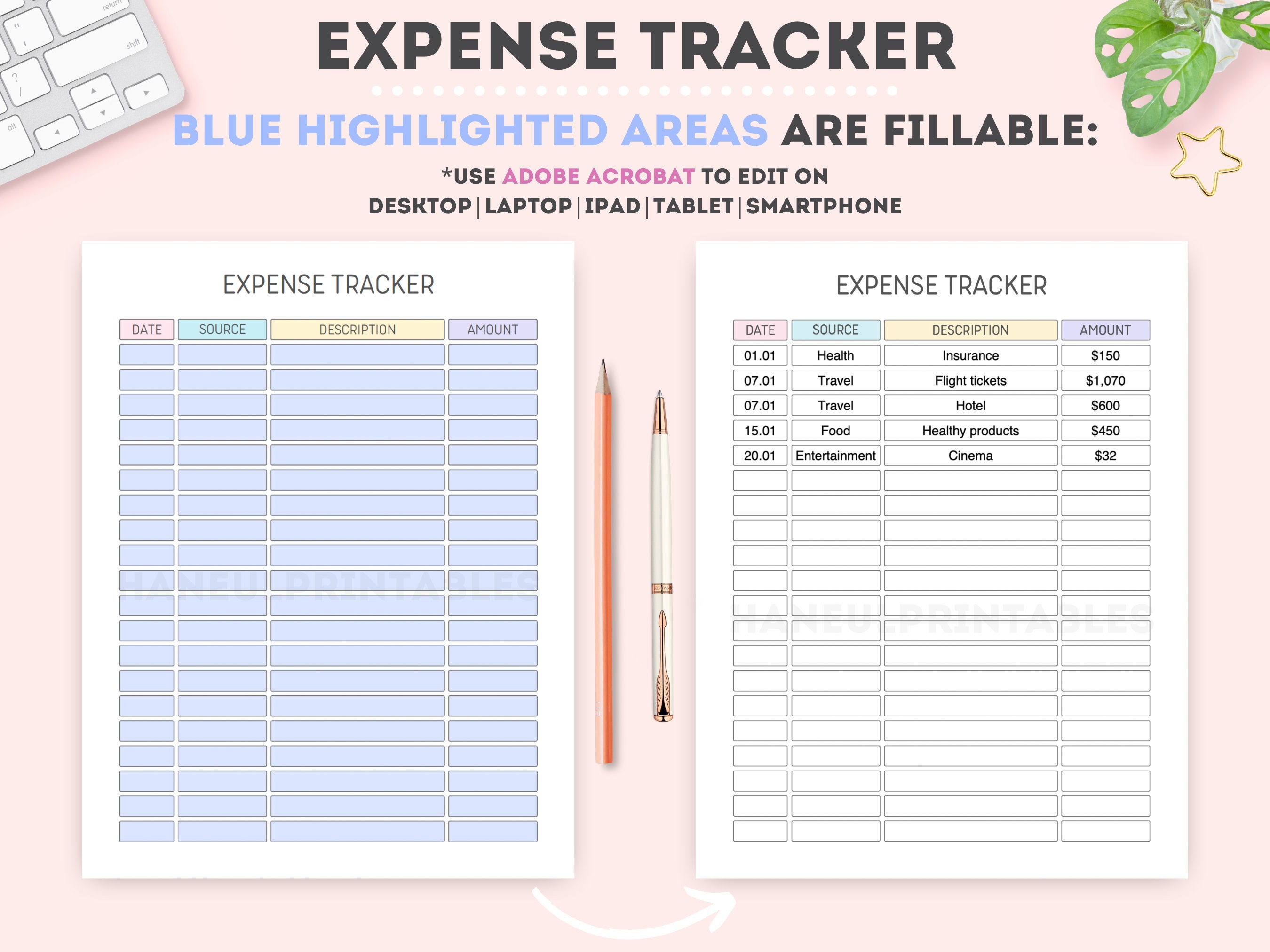 Editable Expense Trackerprintable Expense Logspending Trackerspending ...