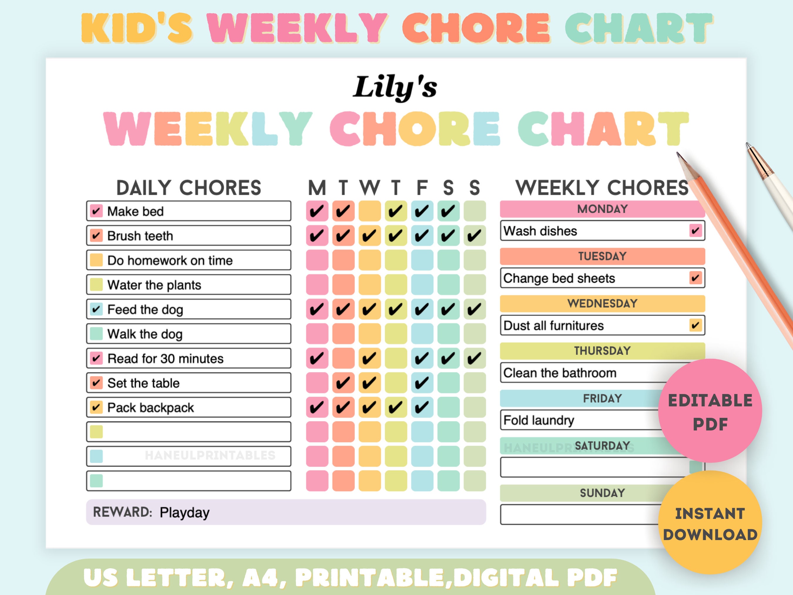 Chores Chart 2 Pcs Dry Erase Chore Chart For Kids, Magnetic Whiteboard