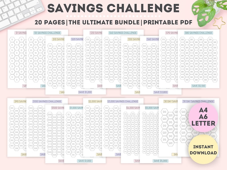 Printable Savings Challenge Bundle: Money Tracker (A4, A6, US Letter ...
