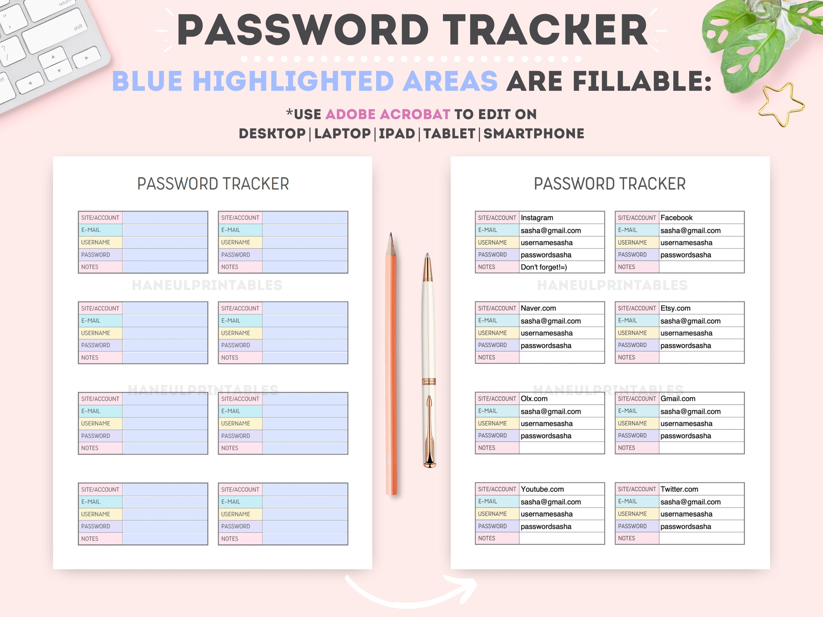 Editable Password Tracker|printable Password Tracker|password Log ...