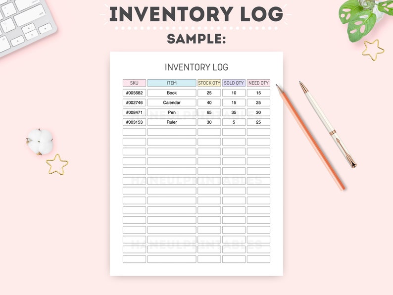 Editable Inventory Log|printable Inventory Tracker|inventory List ...