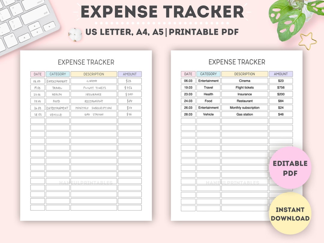 Editable Expense Tracker|printable Spending Tracker|purchase Log ...