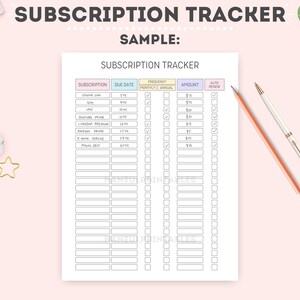 Editable Subscription Tracker|printable Subscription Log|expense ...