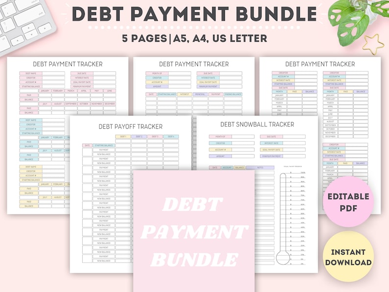 Editable Debt Payment Tracker Bundle|printable Debt Payoff Tracker|debt ...