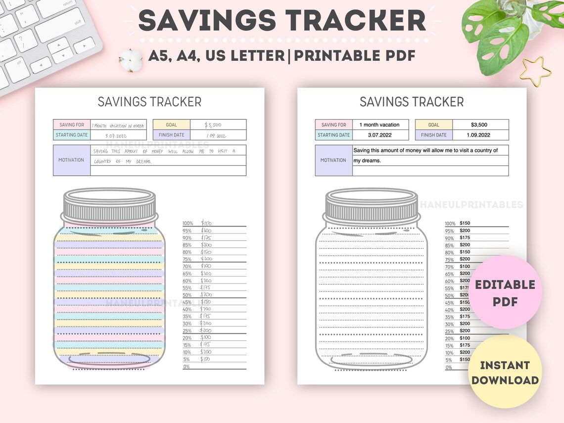 Editable Mason Jar Savings Trackereditable Savings Logmoney - Etsy