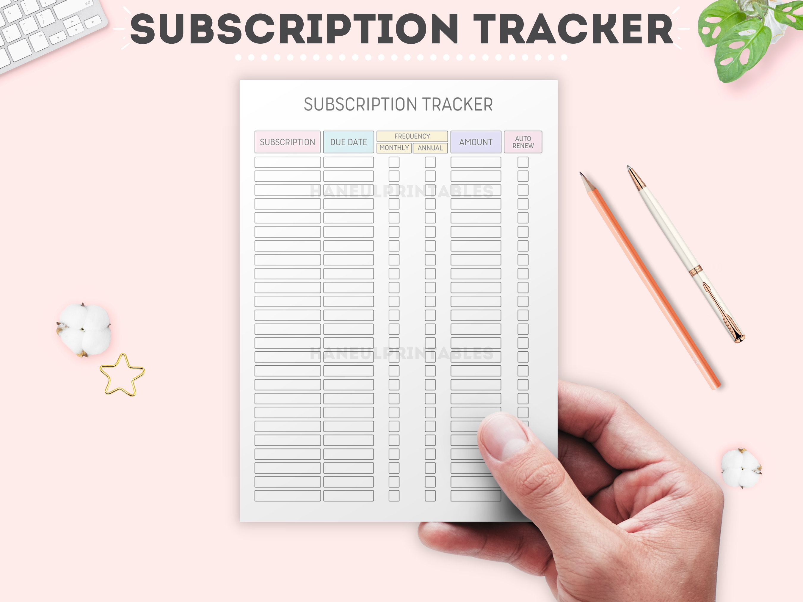 Editable Subscription Tracker|printable Subscription Log|expense ...