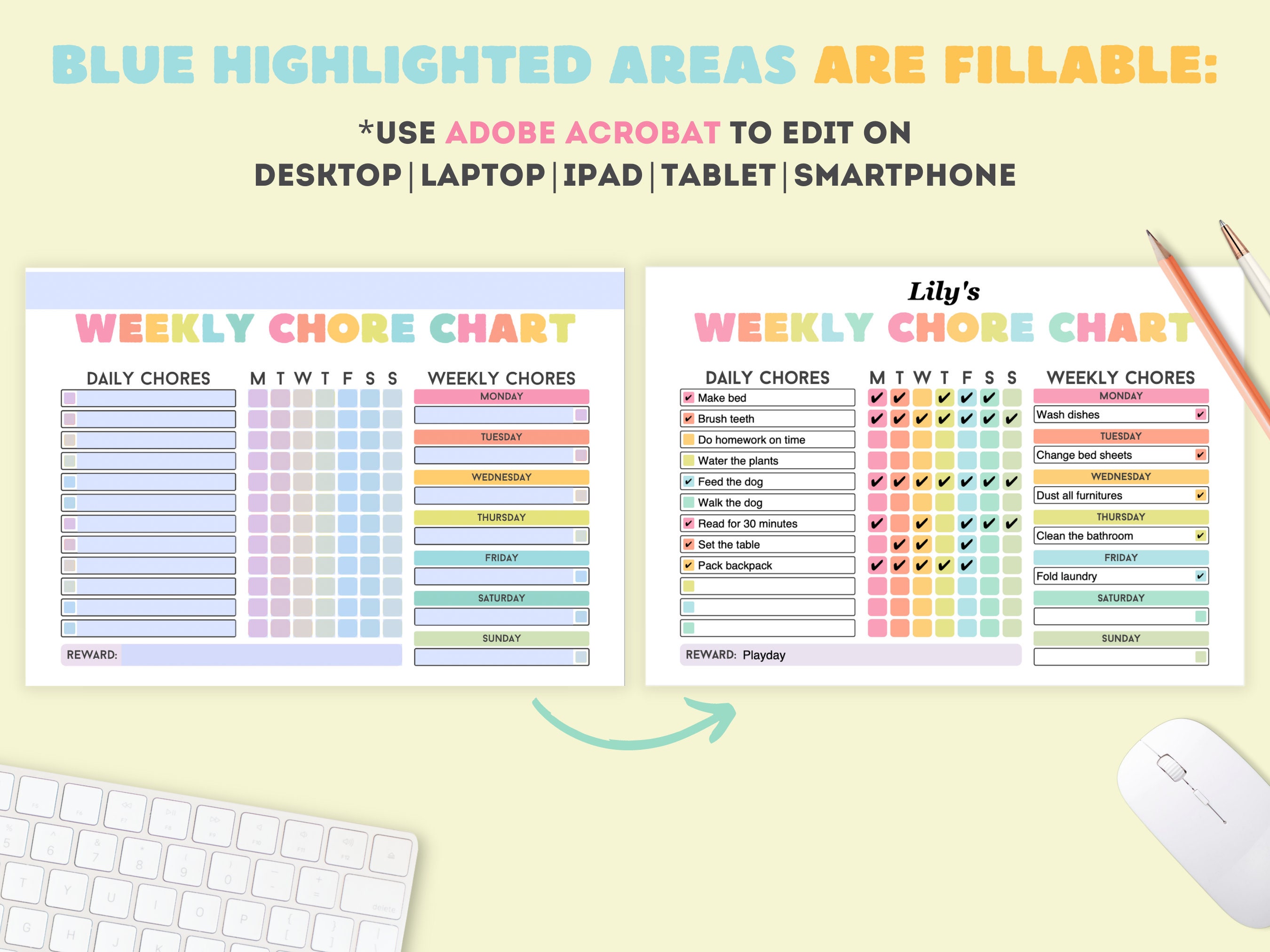 Editable Kids Weekly Chore Chart: Responsibility Checklist (US Letter ...