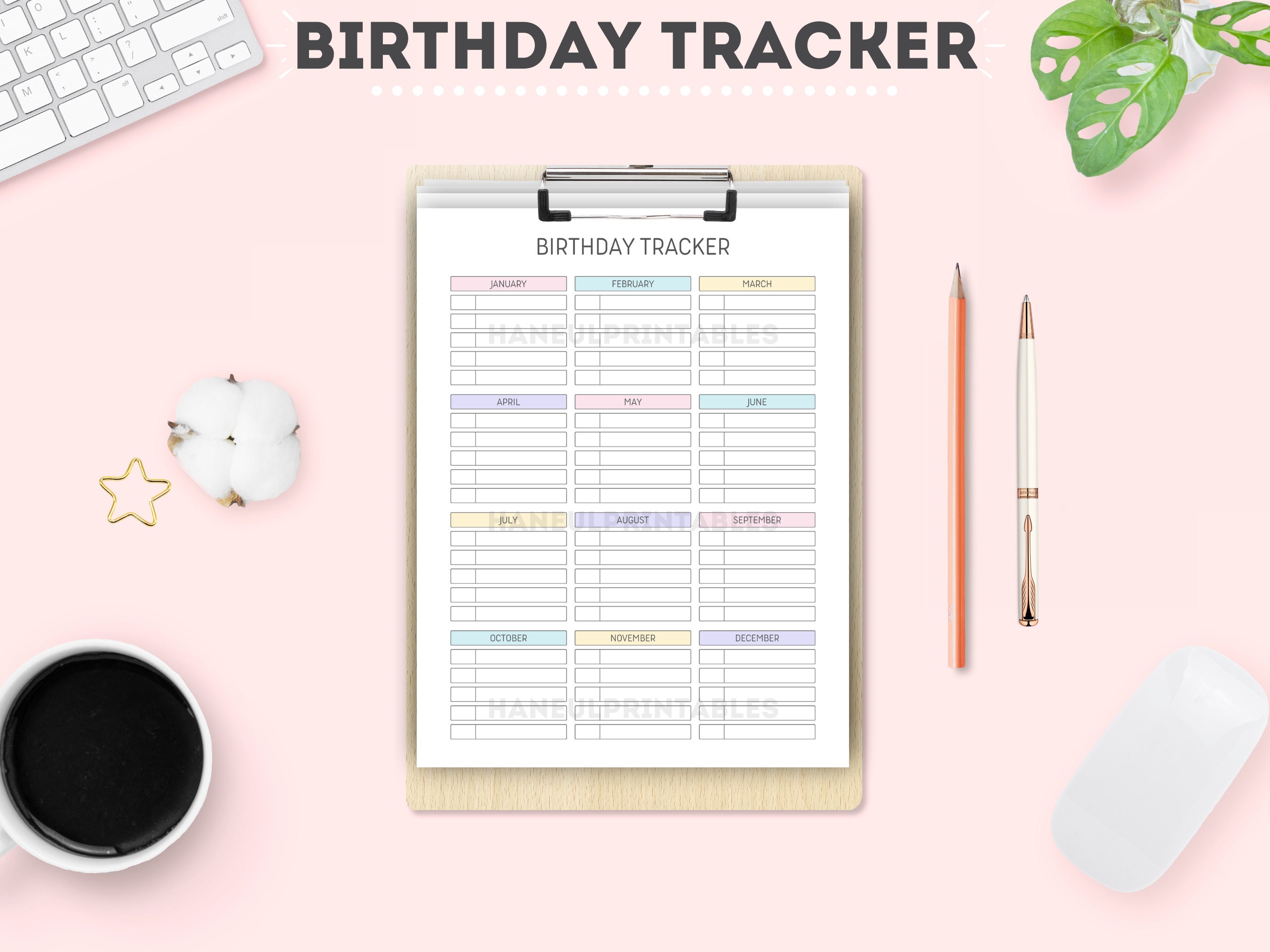 Editable Birthday Tracker|printable Birthday List|birthday Chart ...