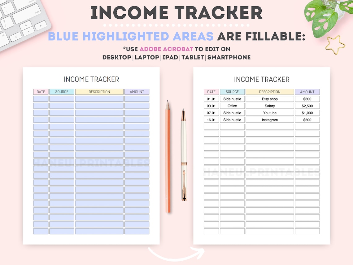 Editable Income Trackerprintable Financial Plannerincome - Etsy