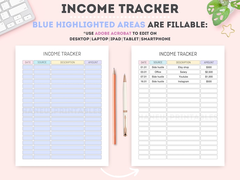 Editable Income Tracker|printable Financial Planner|income Sheet|budget ...