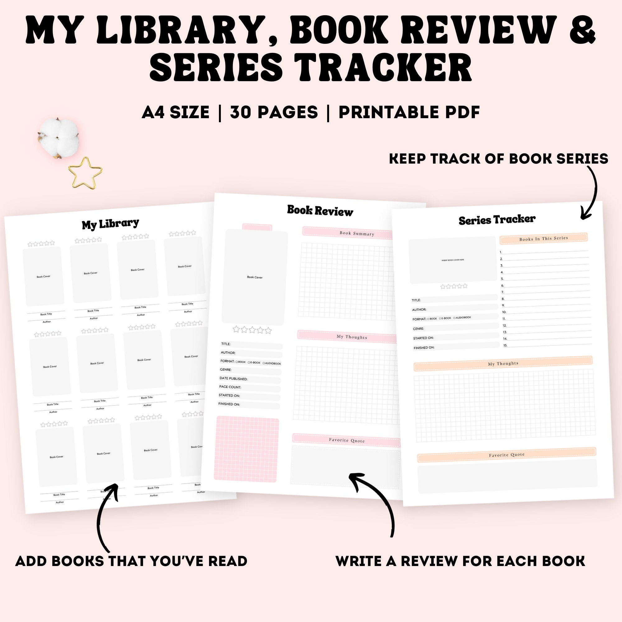 Printable Reading Journal: Book Review, Tracker, Log (PDF) - Etsy