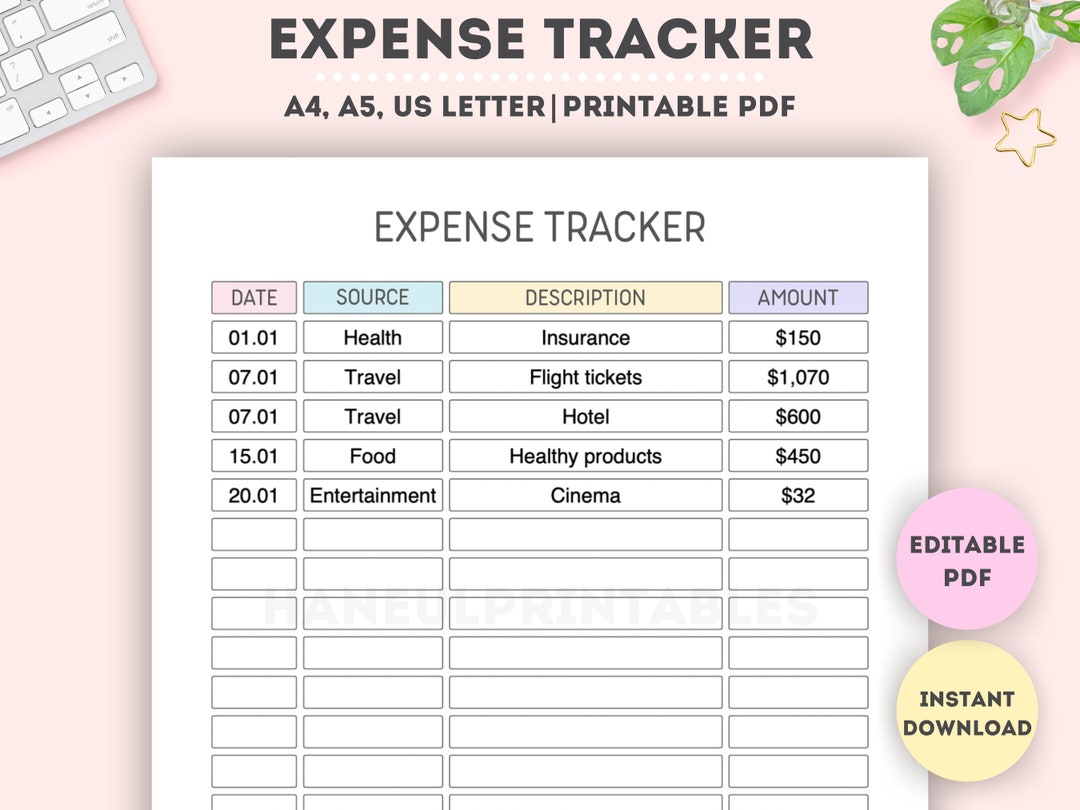 Editable Expense Tracker|printable Expense Log|spending Tracker ...