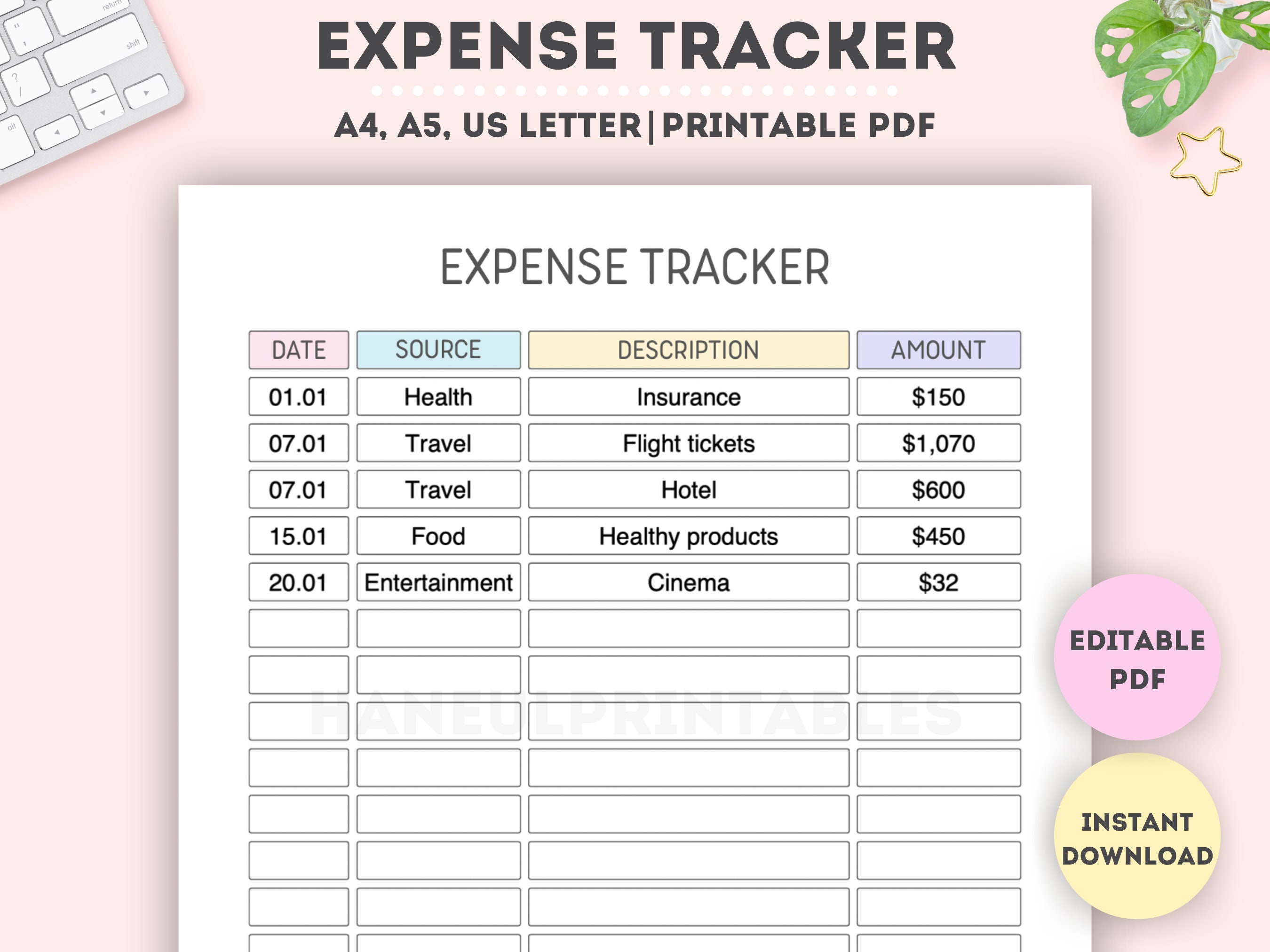 Editable Expense Tracker|printable Expense Log|spending Tracker ...