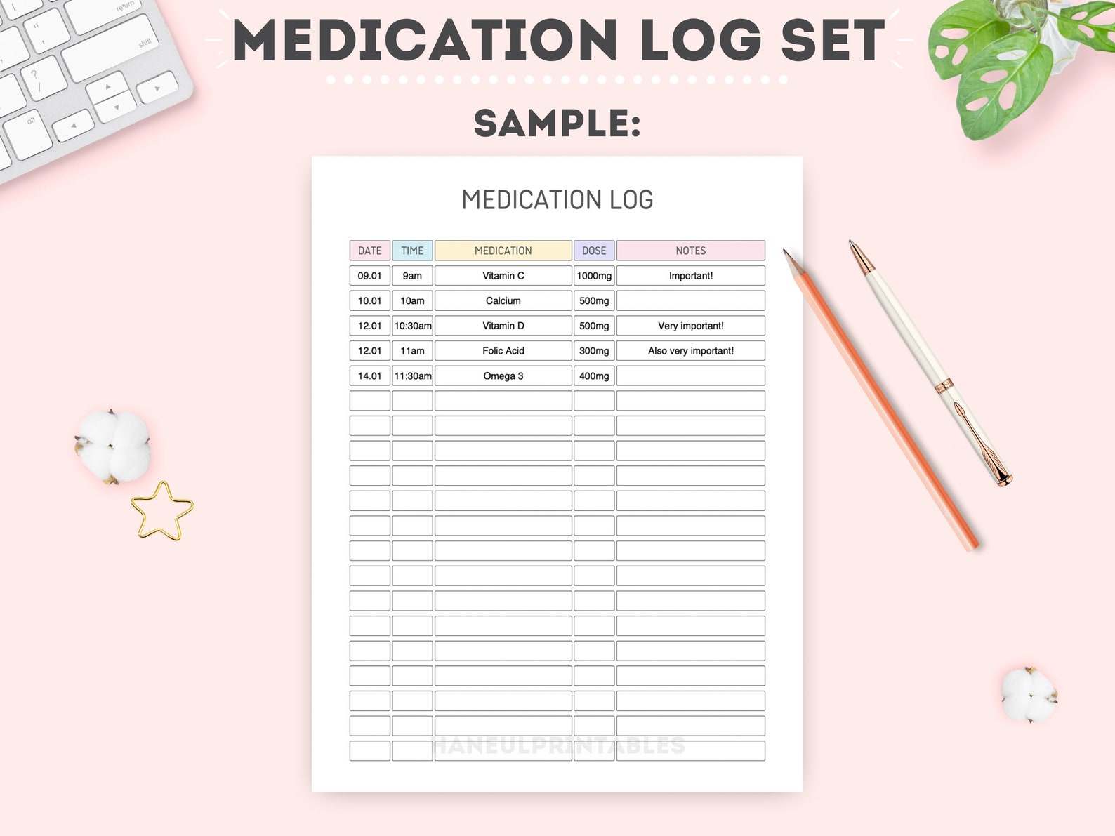 Editable Medication Log Set|printable Supplement Tracking Sheet ...