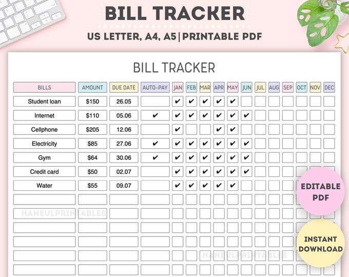 Bill Pay Checklist Printable Planner Page - INSTANT DOWNLOAD - Finance ...