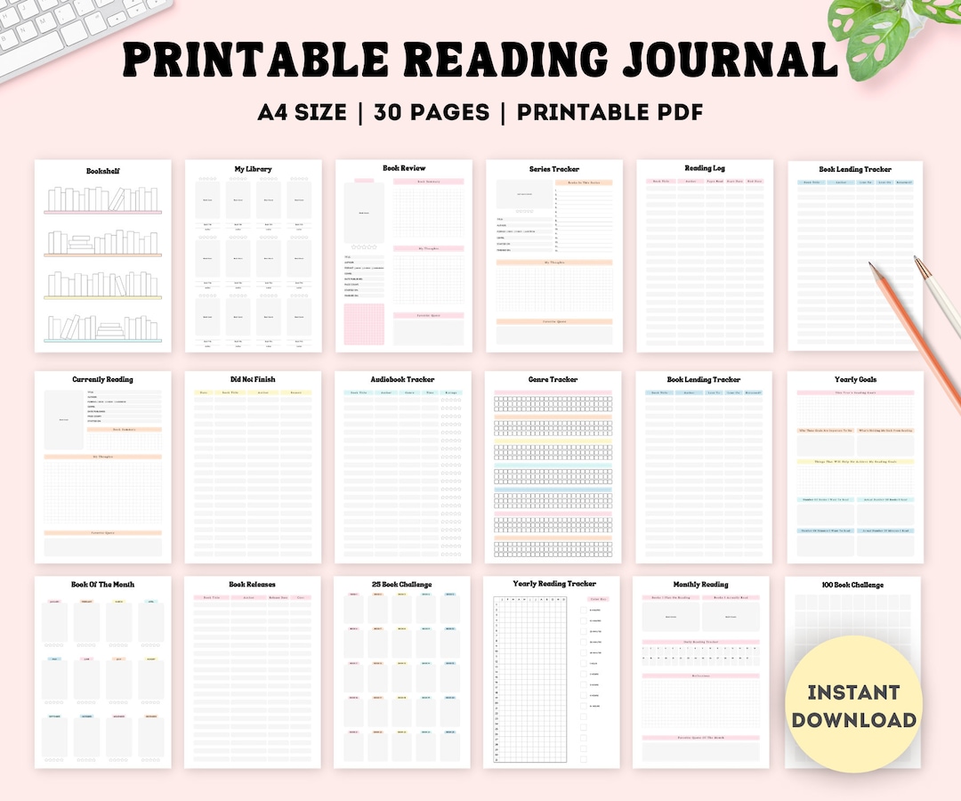 Printable Reading Journal: Book Review, Tracker, Log (PDF) - Etsy