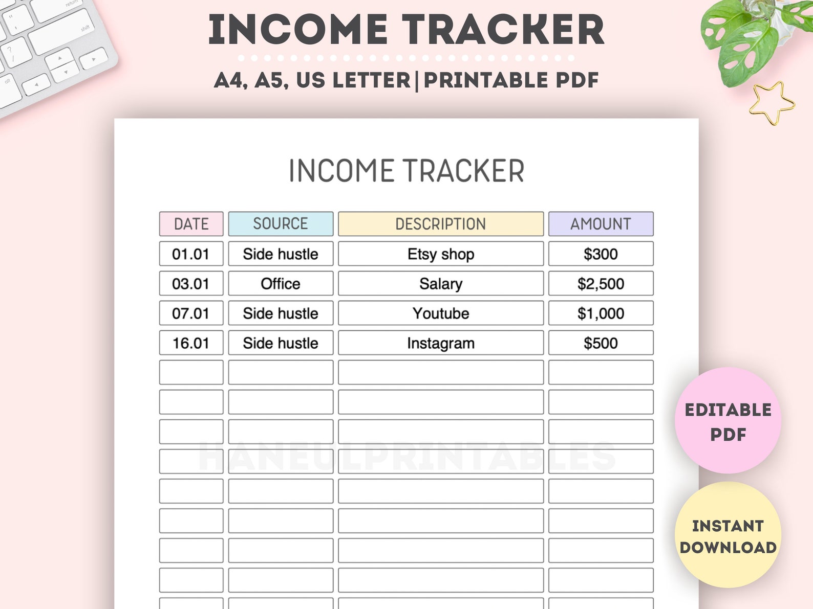 Editable Income Tracker|printable Financial Planner|income Sheet|budget ...