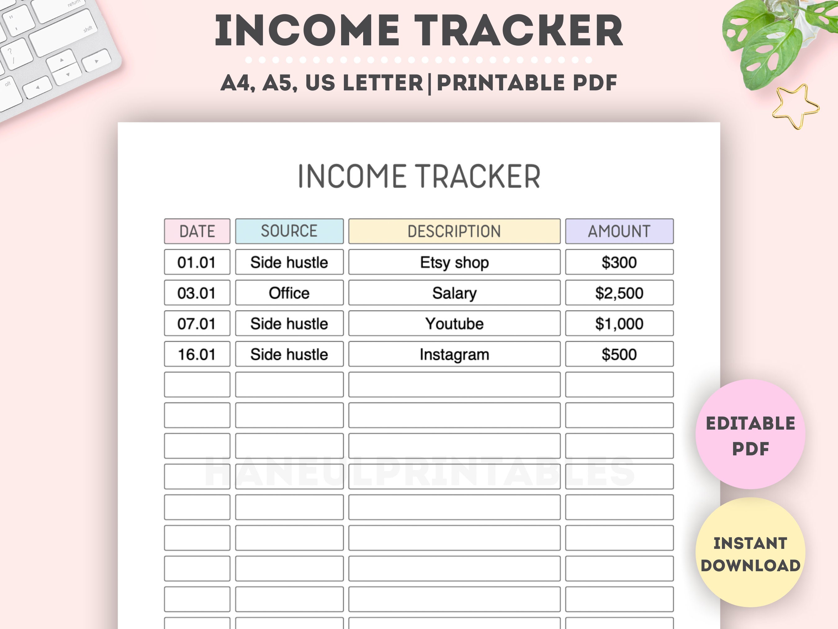 Editable Income Tracker|printable Financial Planner|income Sheet|budget ...