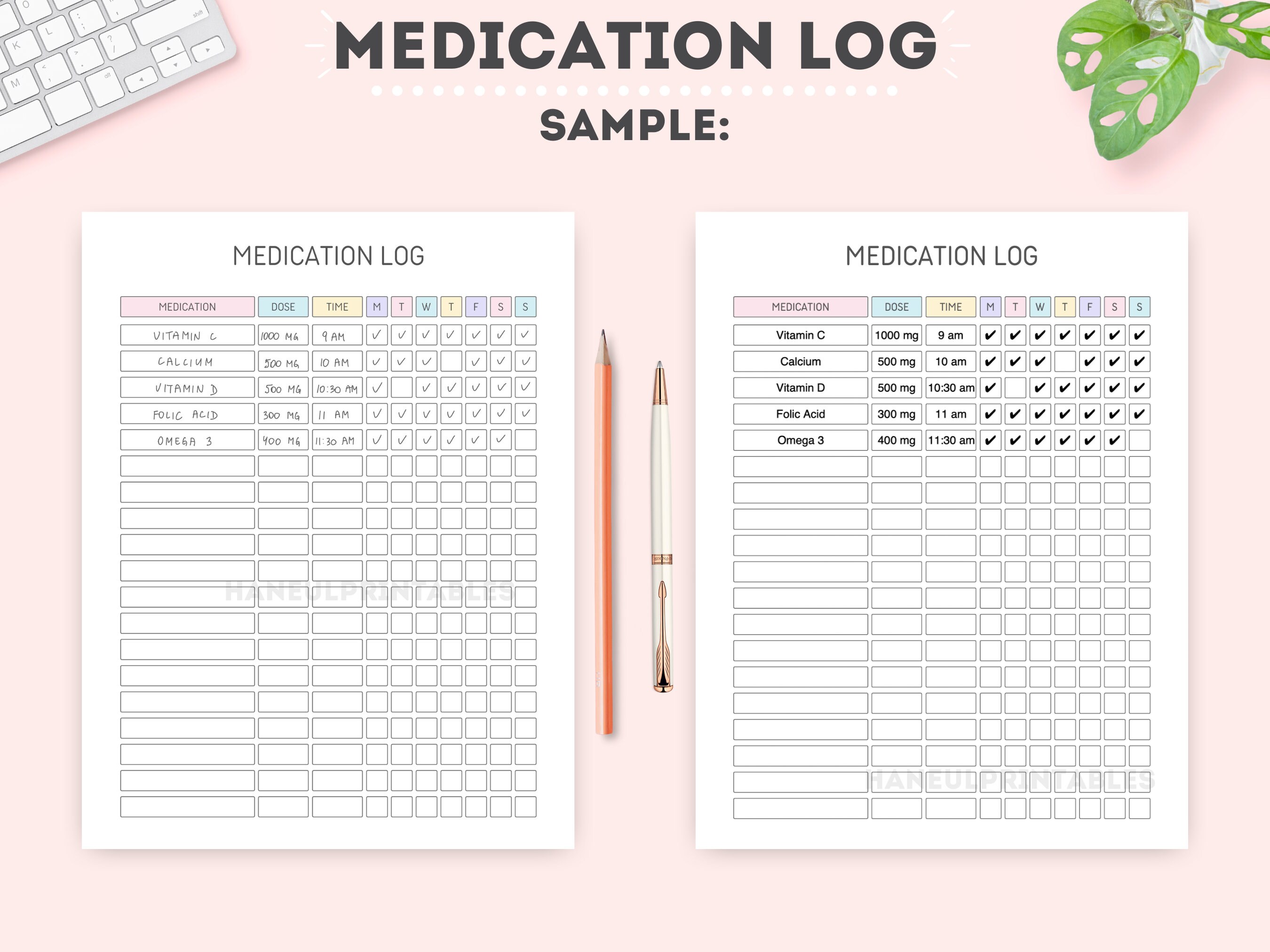 Editable Medication Log|printable Supplement Tracking Sheet|medication ...