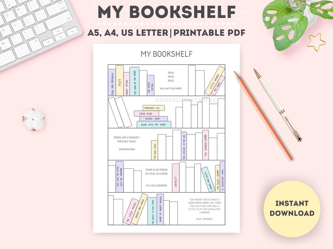 Bookshelf Printable Template: Reading Log, Book Tracker (a4/a5/letter ...