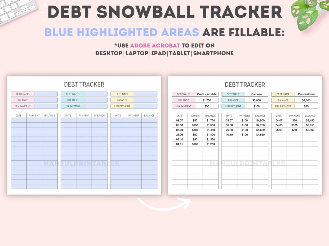 Editable Debt Snowball Trackerprintable Debt Progress - Etsy Australia